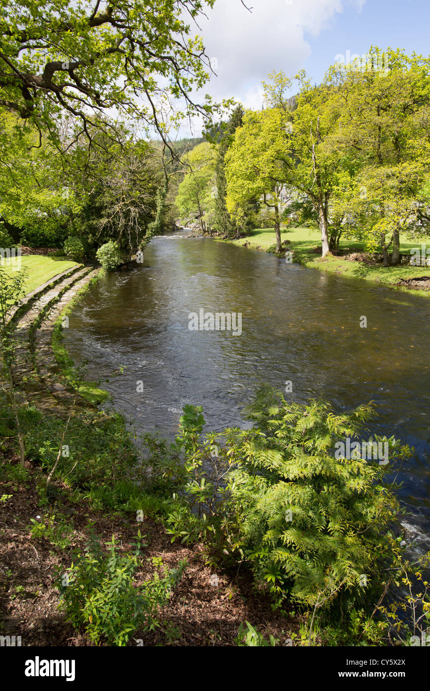 Village of Betws-y-Coed, Wales. Picturesque view of the River Llugwy in ...