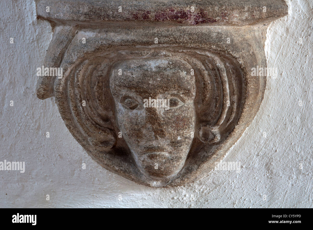Medieval corbel, St. Martin`s Church, Sandford St. Martin, Oxfordshire ...