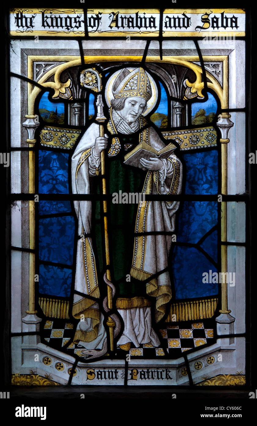 Saint Patrick stained glass, St Kenelm`s Church, Enstone, Oxfordshire ...