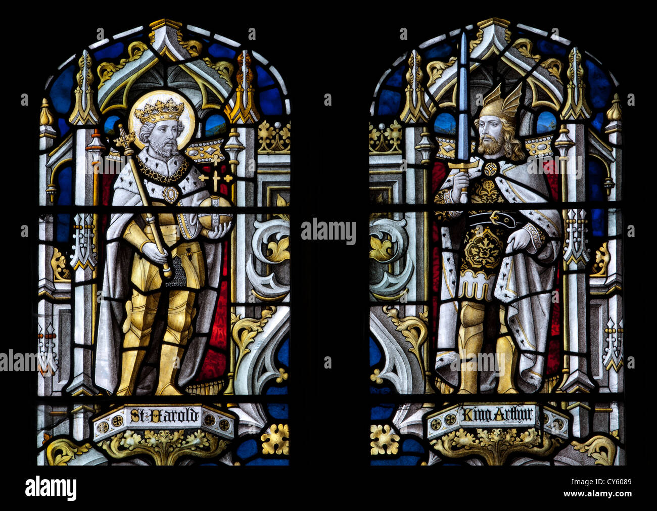 St. Harold and King Arthur stained glass, St Kenelm`s Church, Enstone ...