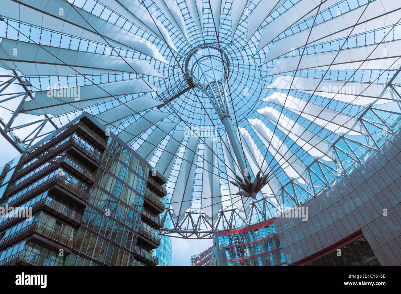Roof of Berlin Sony Center at Potsdamer Platz. The center was designed ...