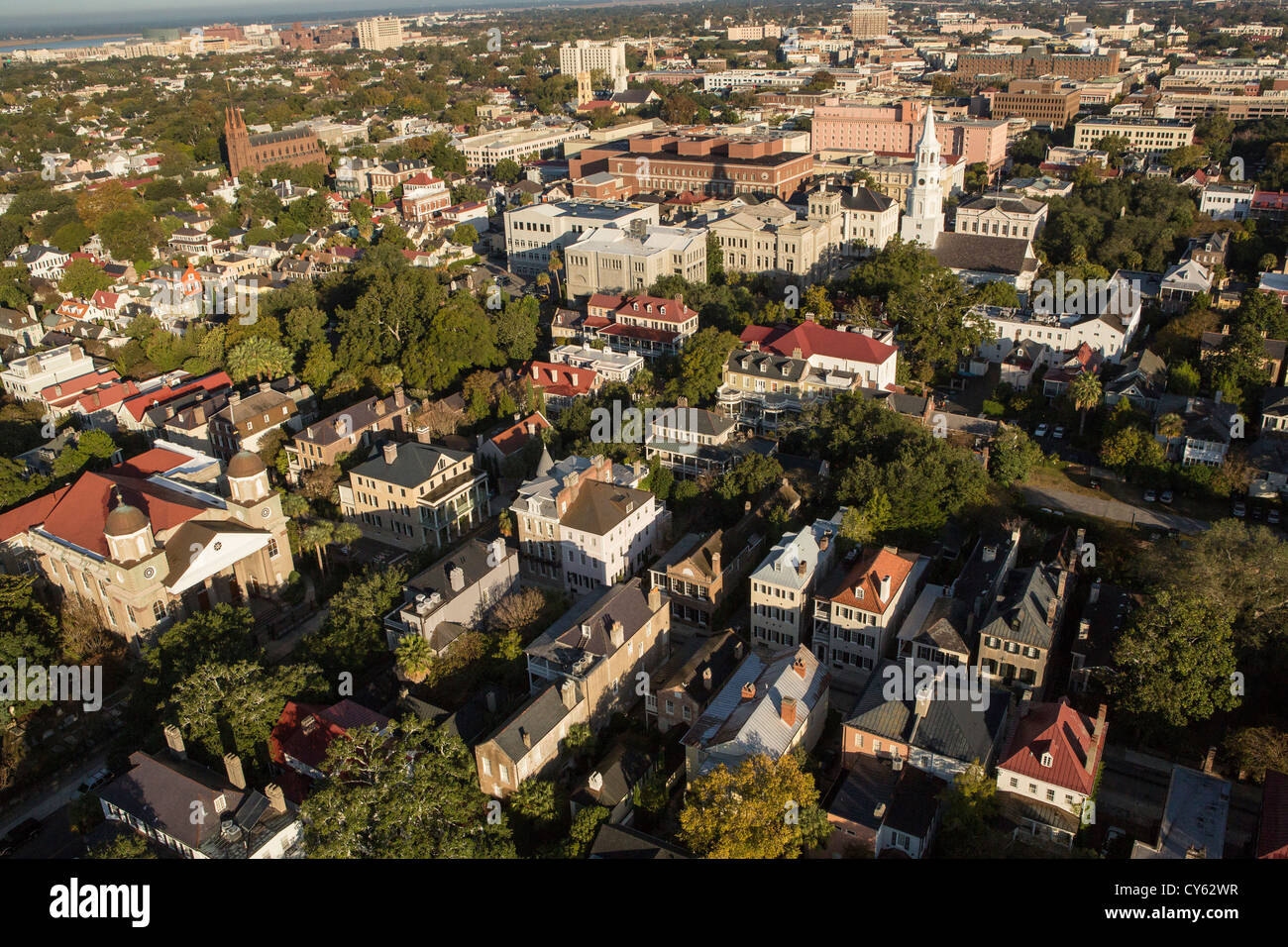 Aerial view of the historic district of Charleston, South Carolina ...