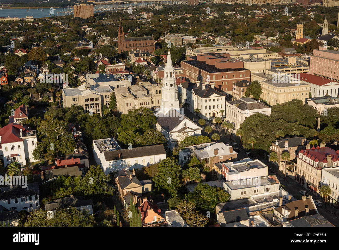 Aerial view of the historic district of Charleston, South Carolina ...