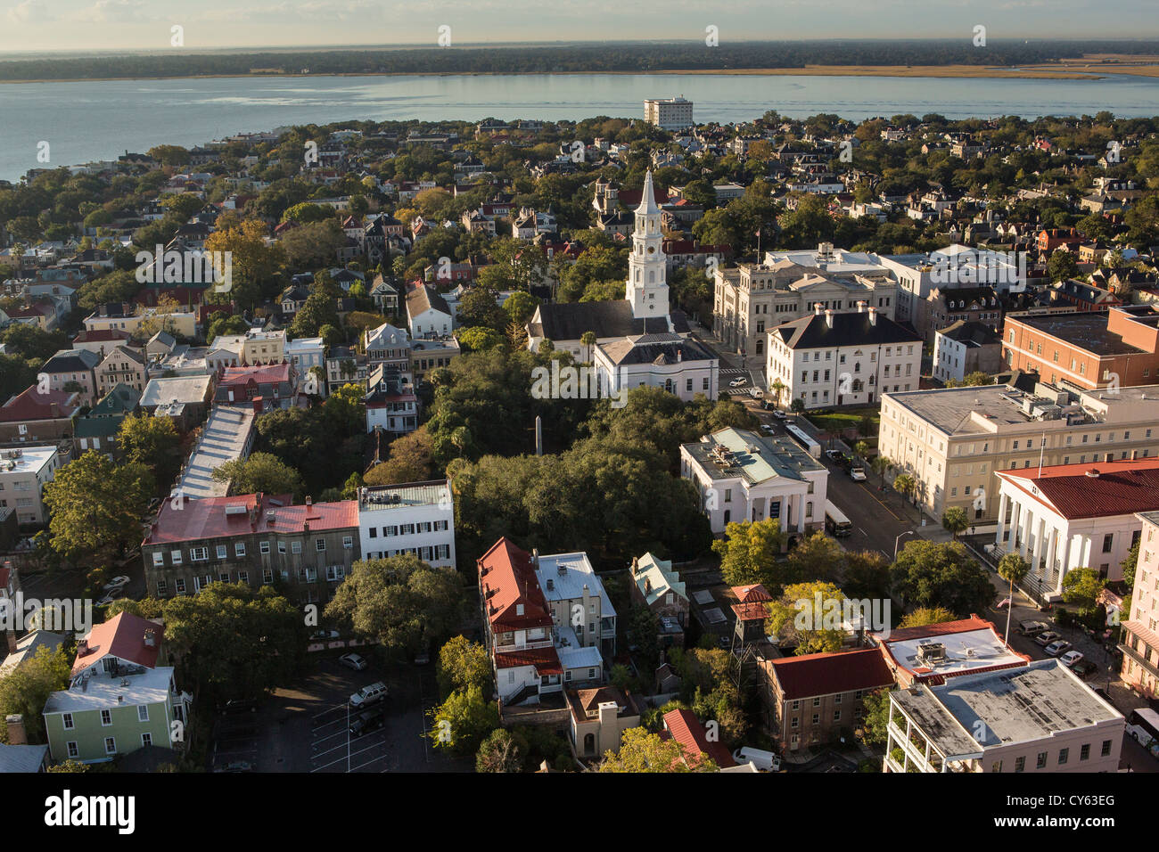 Aerial view of the historic district of Charleston, South Carolina ...