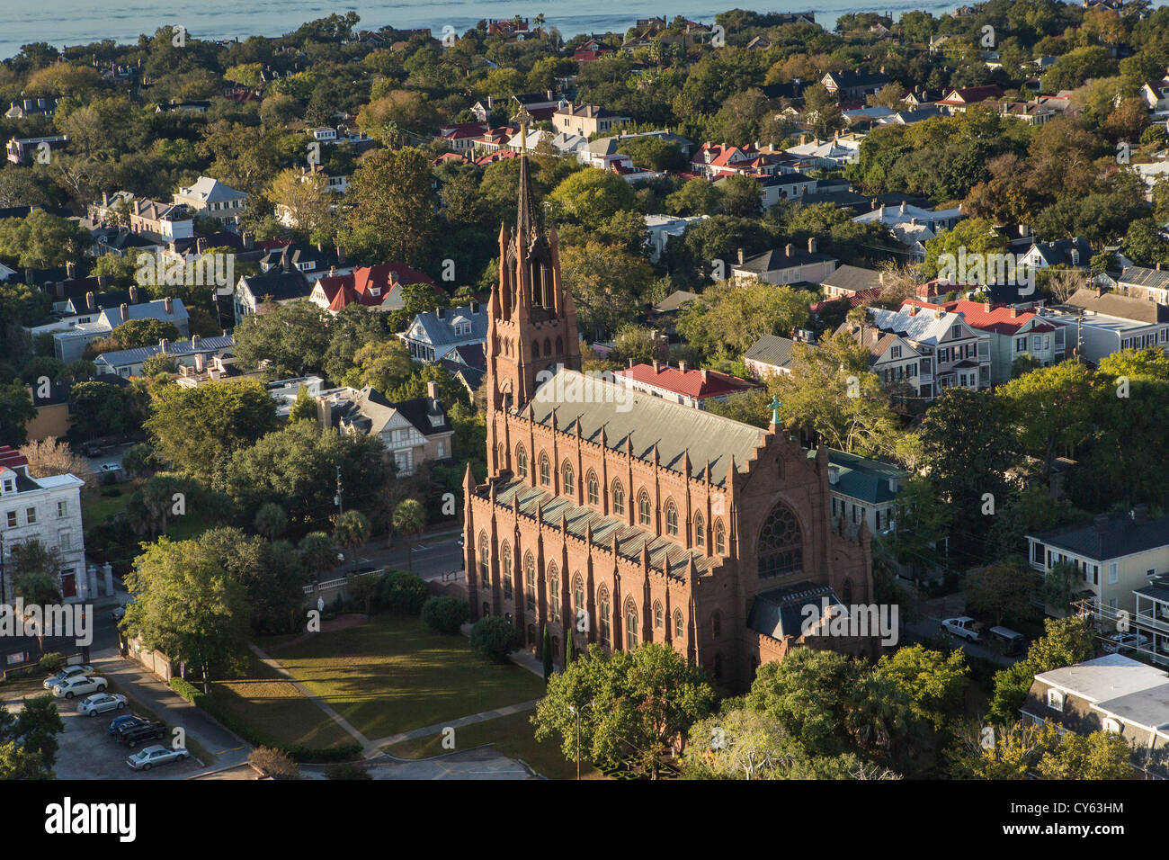 Aerial view of the historic district of Charleston, South Carolina ...