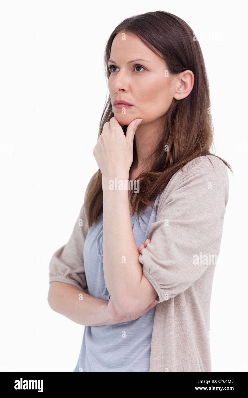 Close up side view of thoughtful woman Stock Photo - Alamy