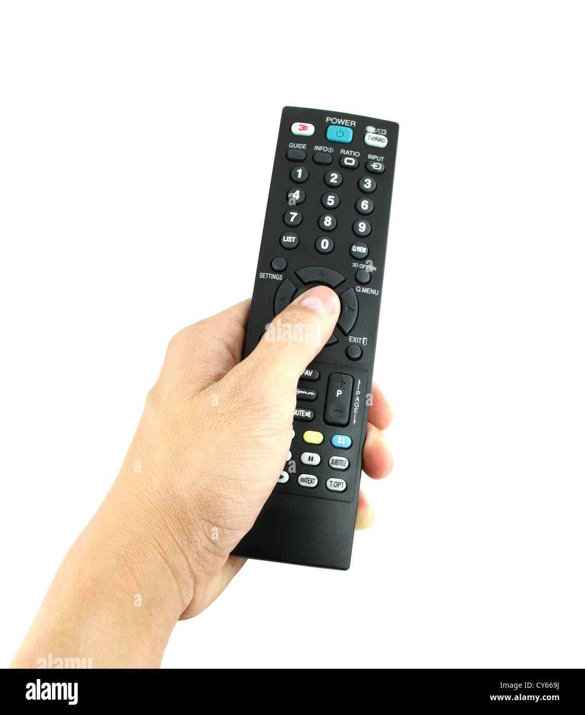 hand with remote control on white Stock Photo - Alamy