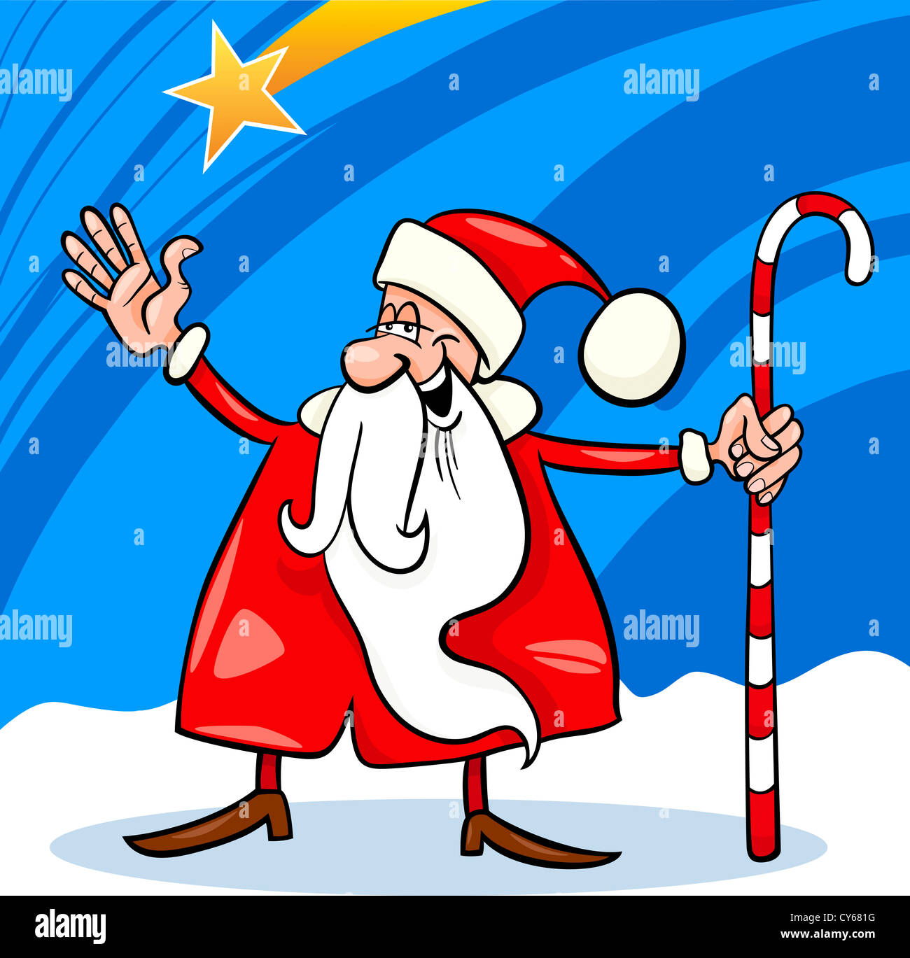 Cartoon Illustration of Funny Santa Claus or Papa Noel with Cane ...