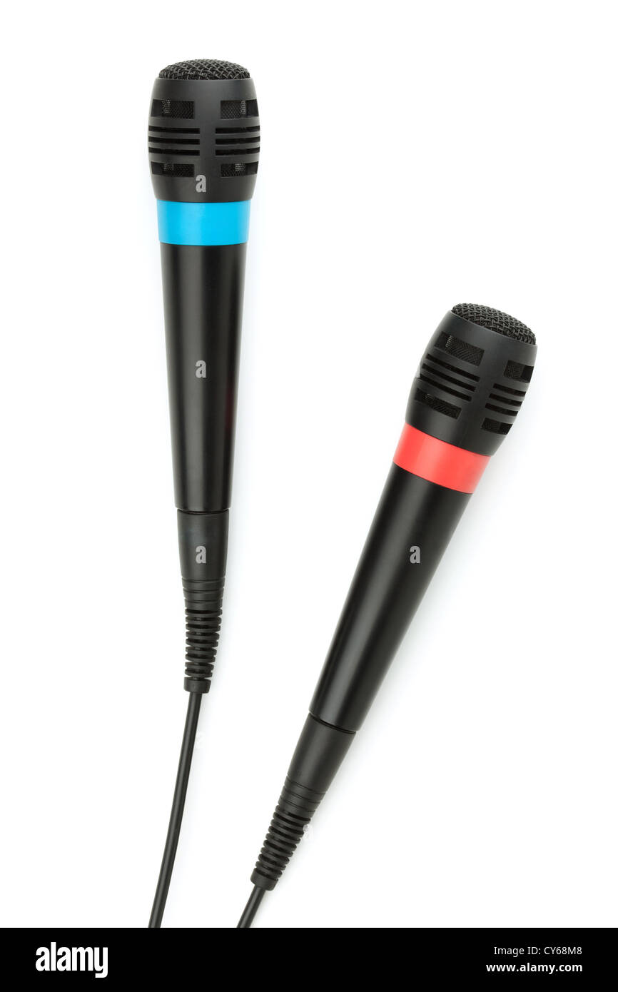 Two cable microphones. Isolated on white background Stock Photo - Alamy
