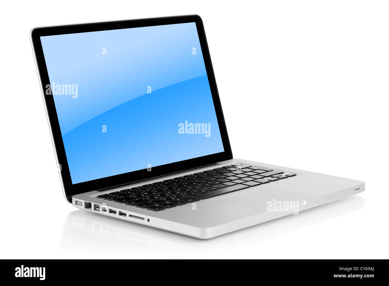 Aluminum laptop with blue gradient on screen. Isolated on white ...