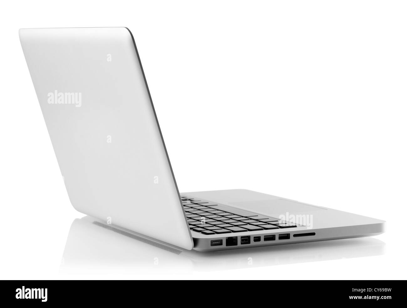 Aluminum laptop. Rear view. Isolated on white background Stock Photo ...