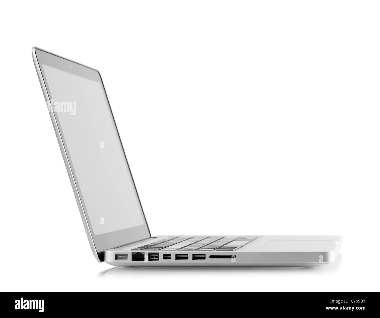 Aluminum laptop with blank screen. Isolated on white background Stock ...