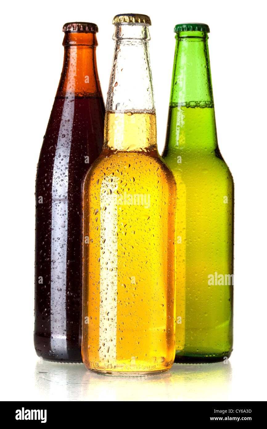 Beer collection - Three beer bottles. Isolated on white background ...