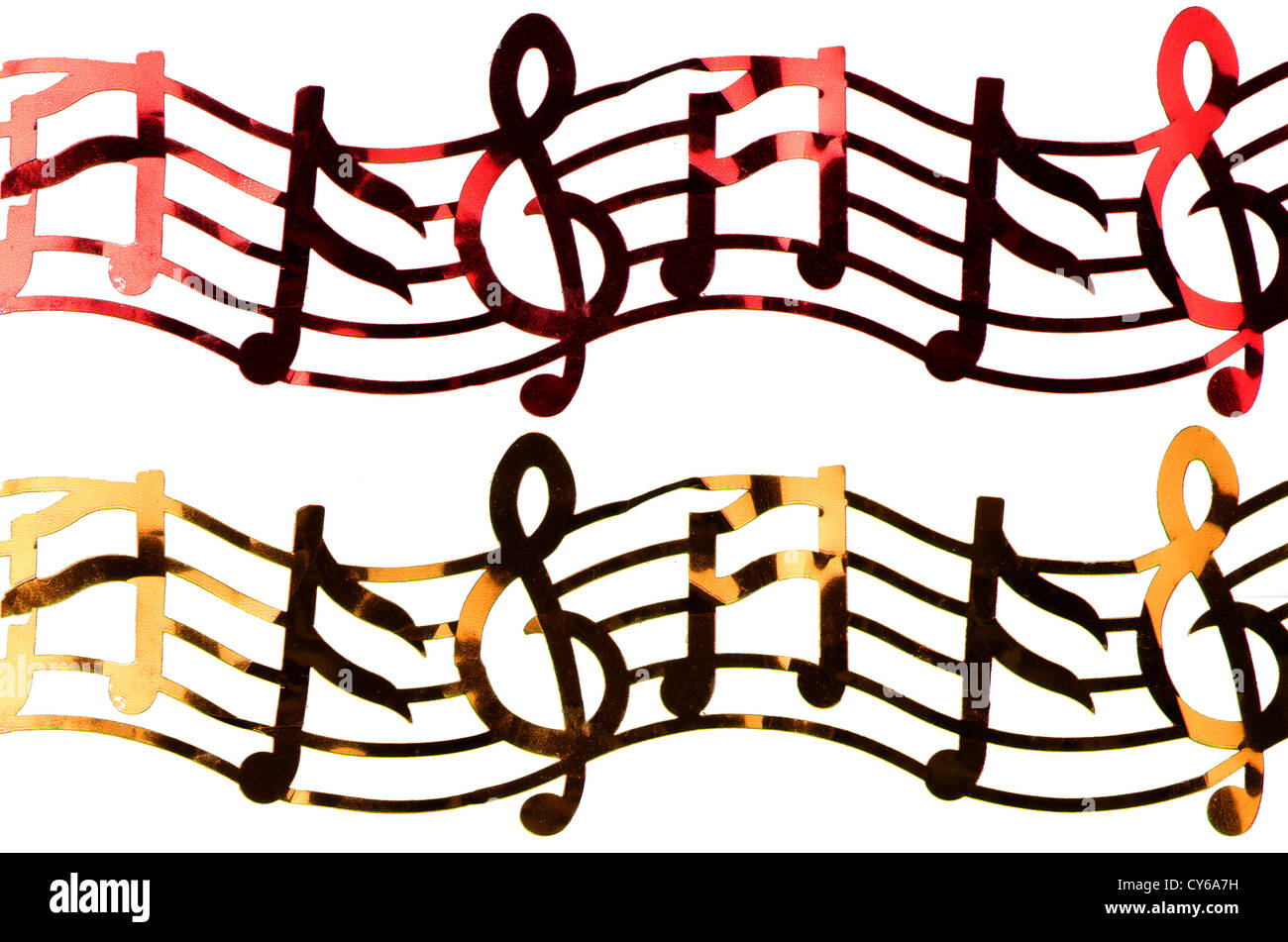 Red and golden note ribbon decoration isolated on white background ...