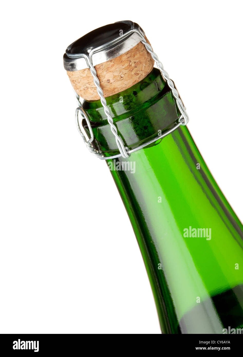 Champagne bottle neck. Closeup, isolated on white Stock Photo - Alamy