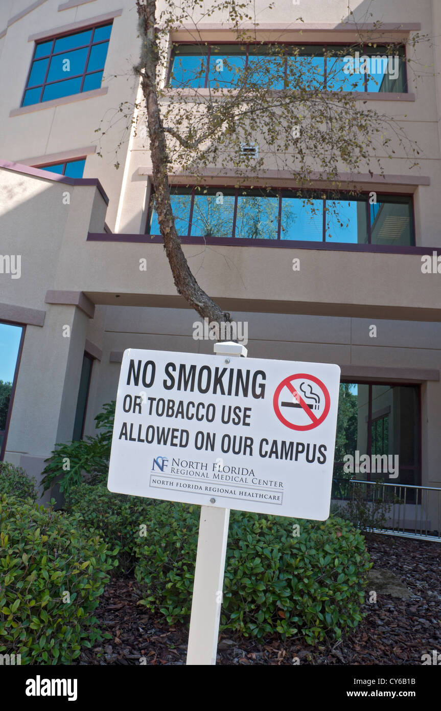 No smoking or tobacco use sign at entrance to North Florida Regional ...