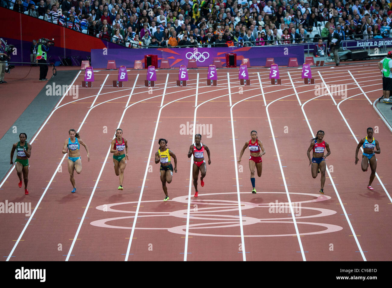 London olympic 100m womens run hi-res stock photography and images - Alamy