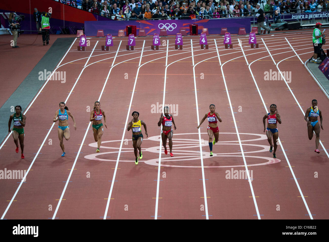 London olympic 100m womens run hi-res stock photography and images - Alamy