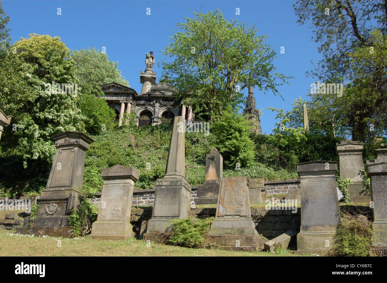 Mausoleum and graves in the necropolis cemetary in Glasgow, Scotland ...