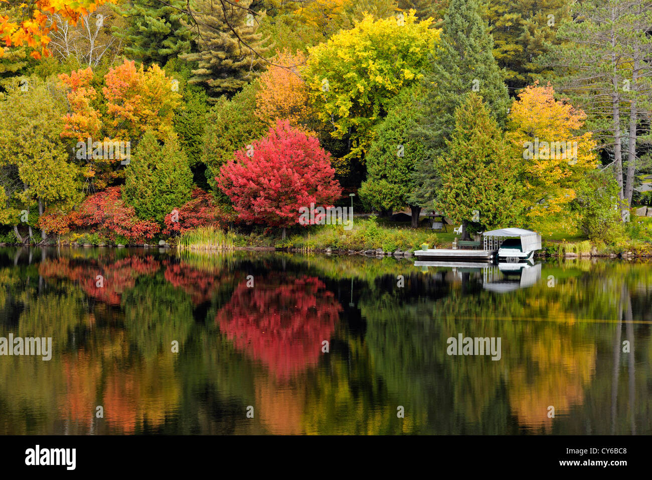 Reflections in the Oxtongue River, Baysville, Ontario, Canada Stock ...