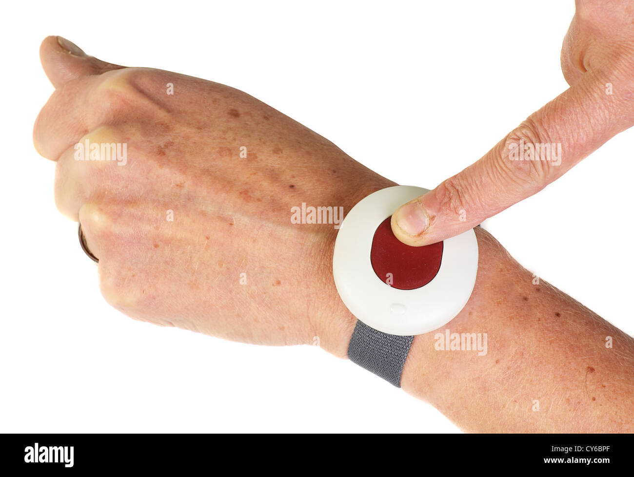senior citizens alarm button isolated on white Stock Photo - Alamy