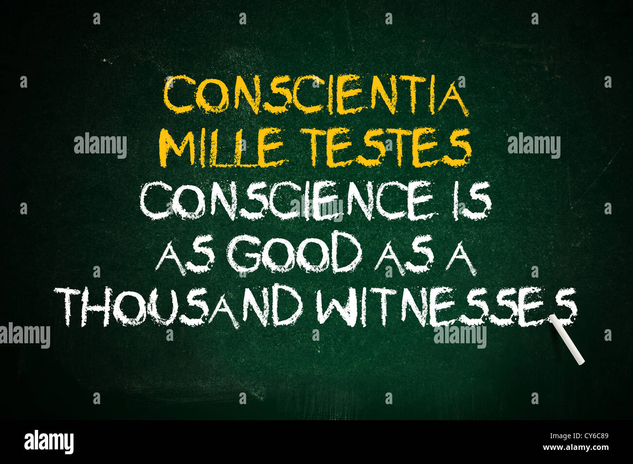 Conscience is as good as a thousand witnesses. Latin quote handwritten ...