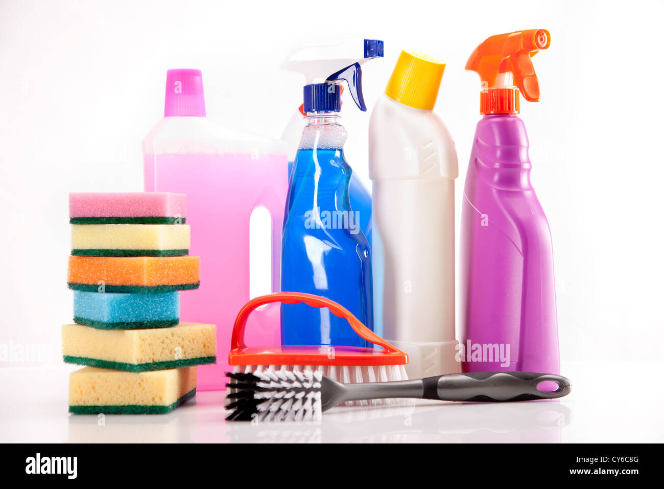 Cleaning items isolated on white background Stock Photo - Alamy