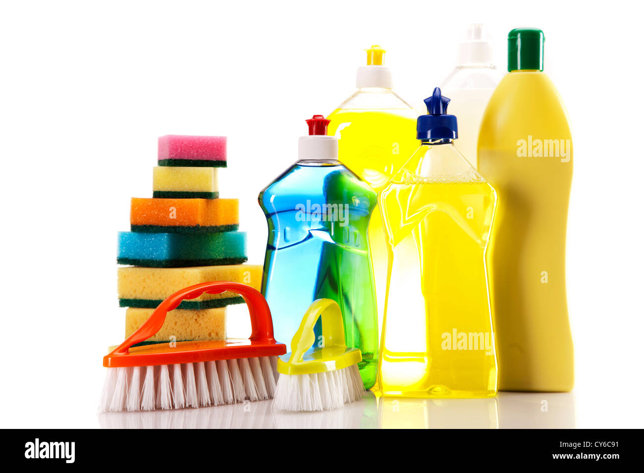 Cleaning items isolated on white background Stock Photo - Alamy