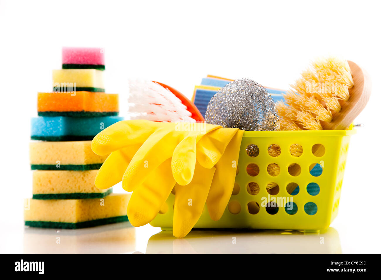 Cleaning items isolated on white background Stock Photo - Alamy