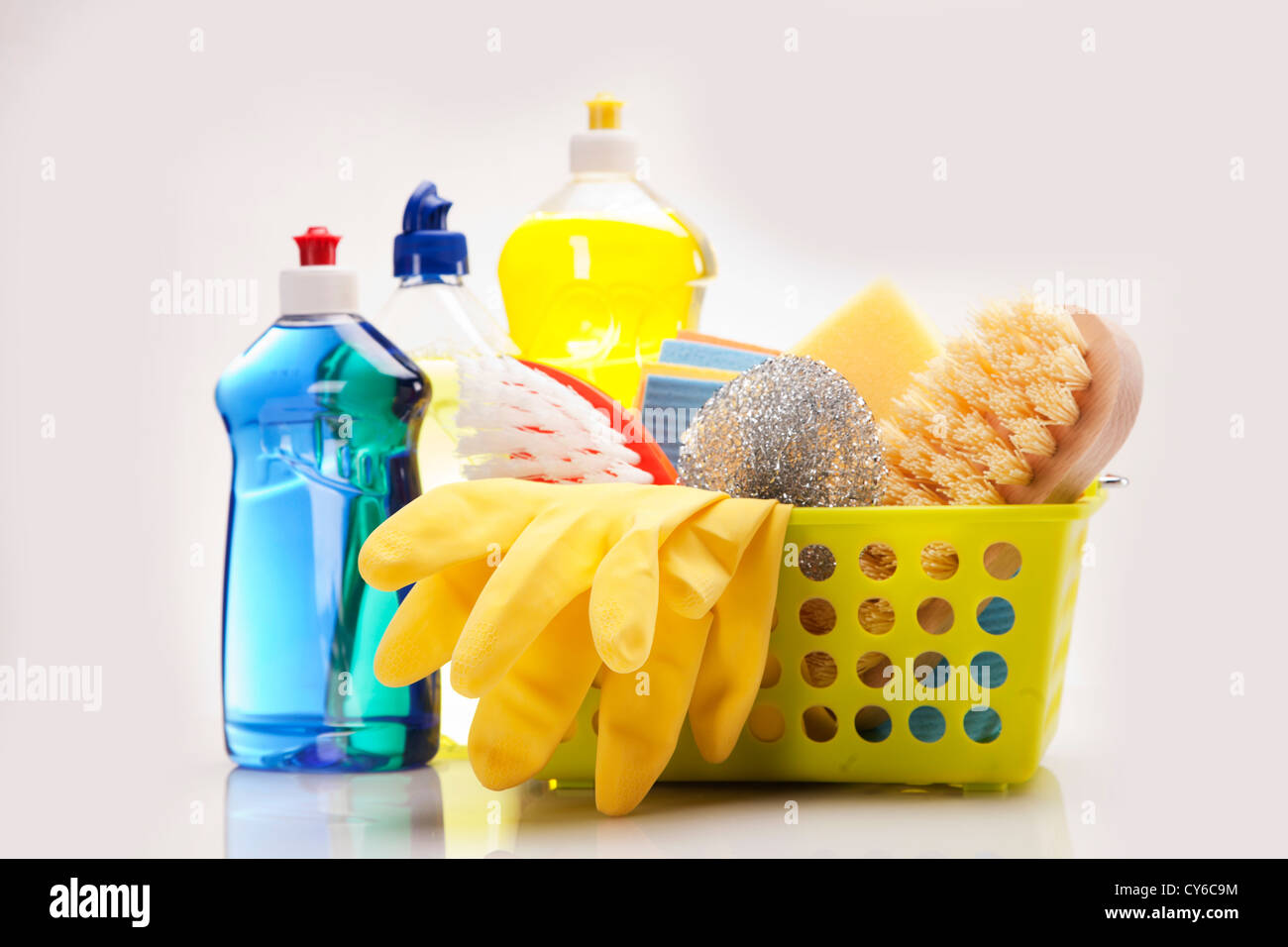 Cleaning items isolated on white background Stock Photo - Alamy