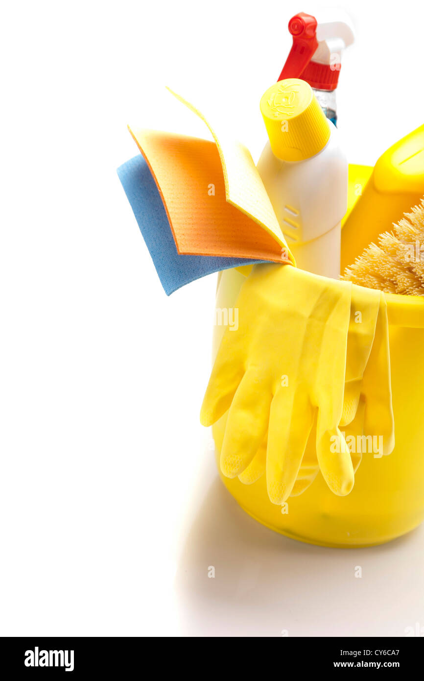 Cleaning items isolated on white background Stock Photo - Alamy