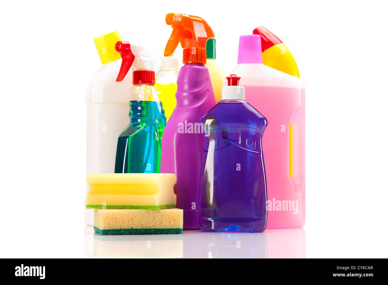 Cleaning items isolated on white background Stock Photo - Alamy