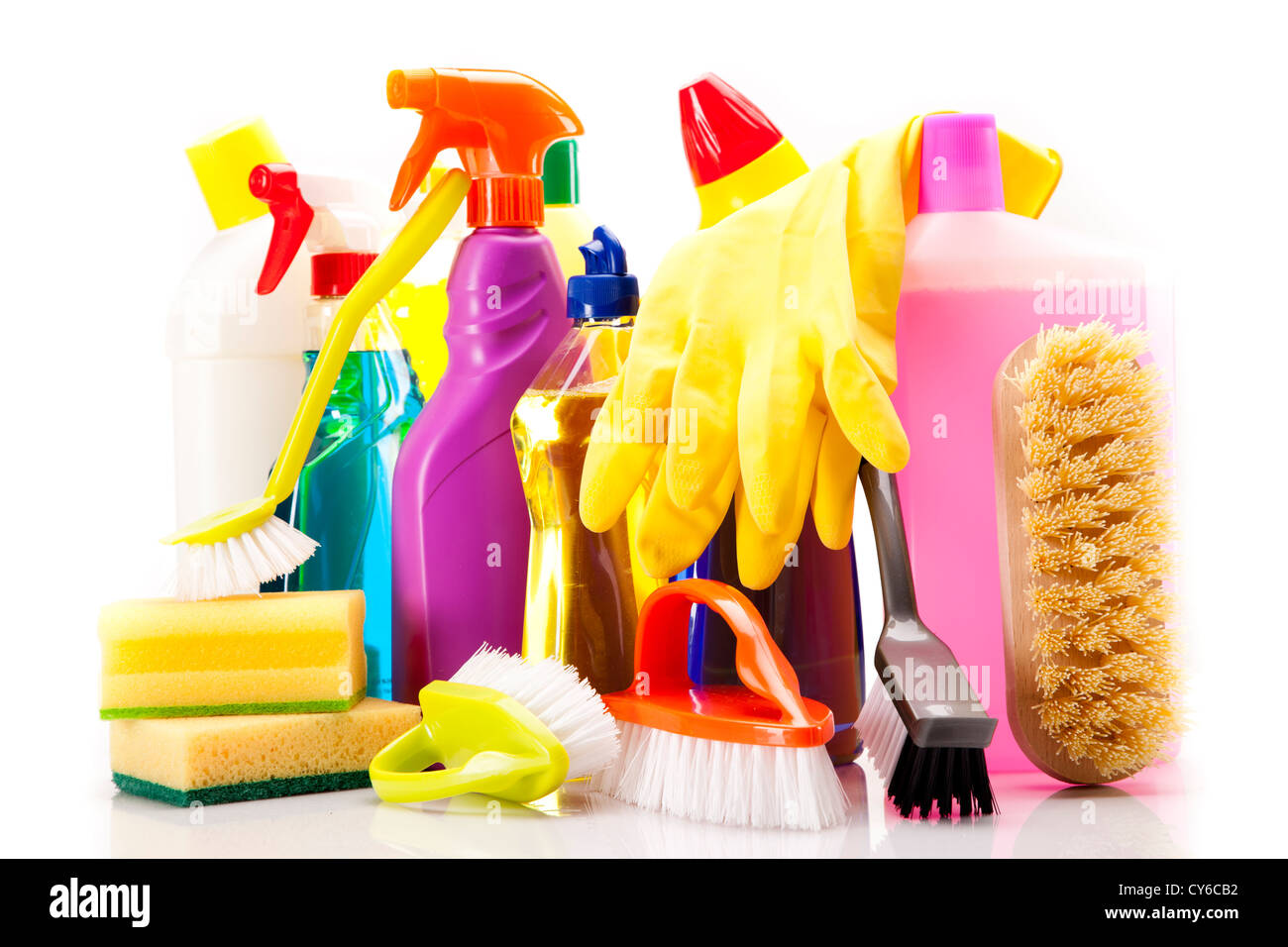 Cleaning items isolated on white background Stock Photo - Alamy