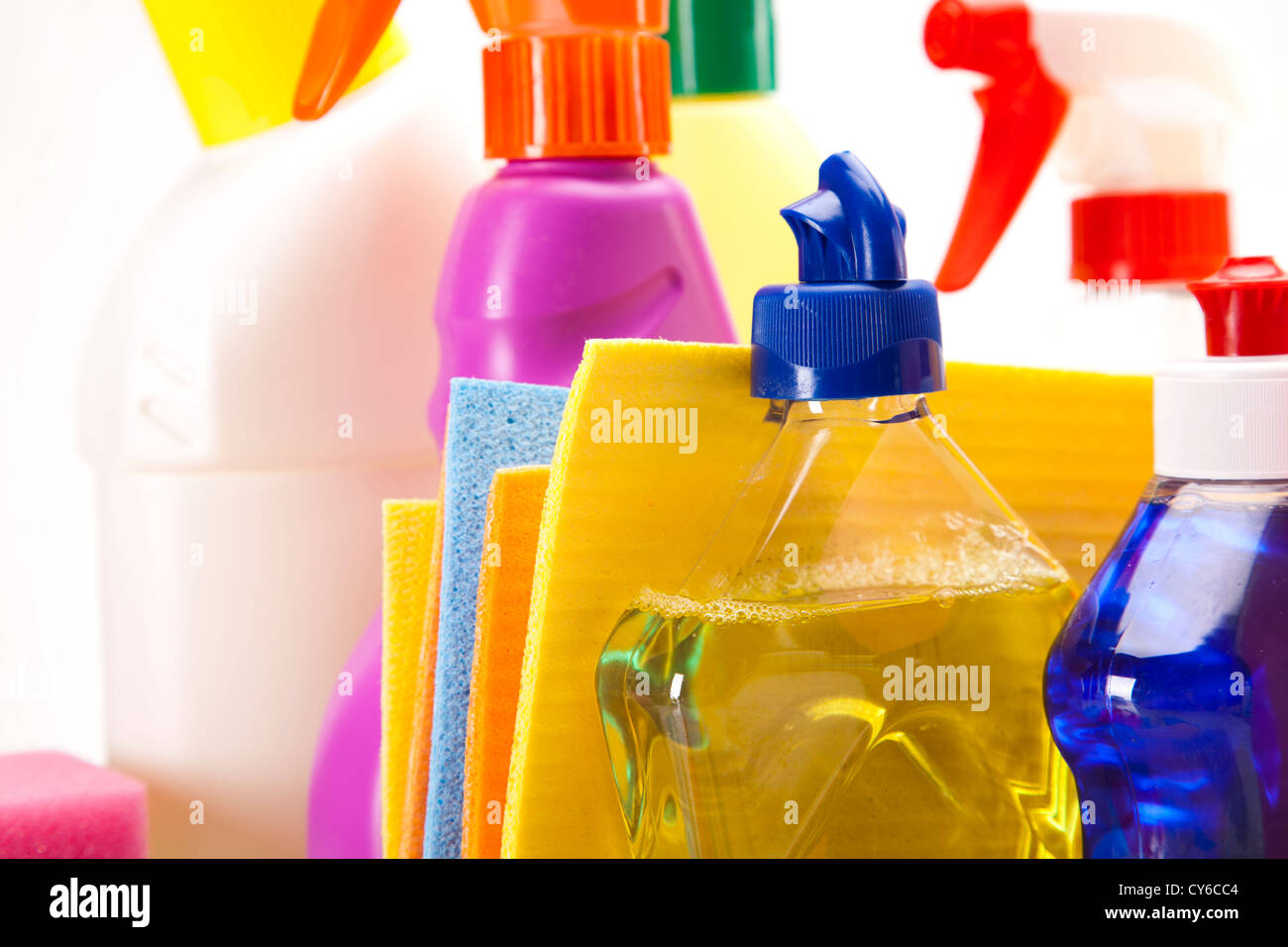 Cleaning items isolated on white background Stock Photo - Alamy