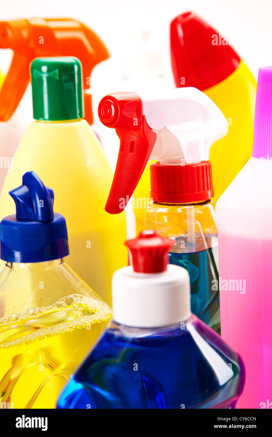 Cleaning items isolated on white background Stock Photo - Alamy