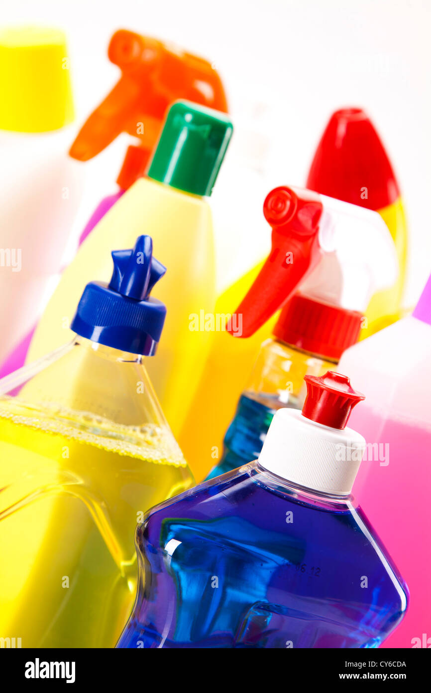 Cleaning items isolated on white background Stock Photo - Alamy