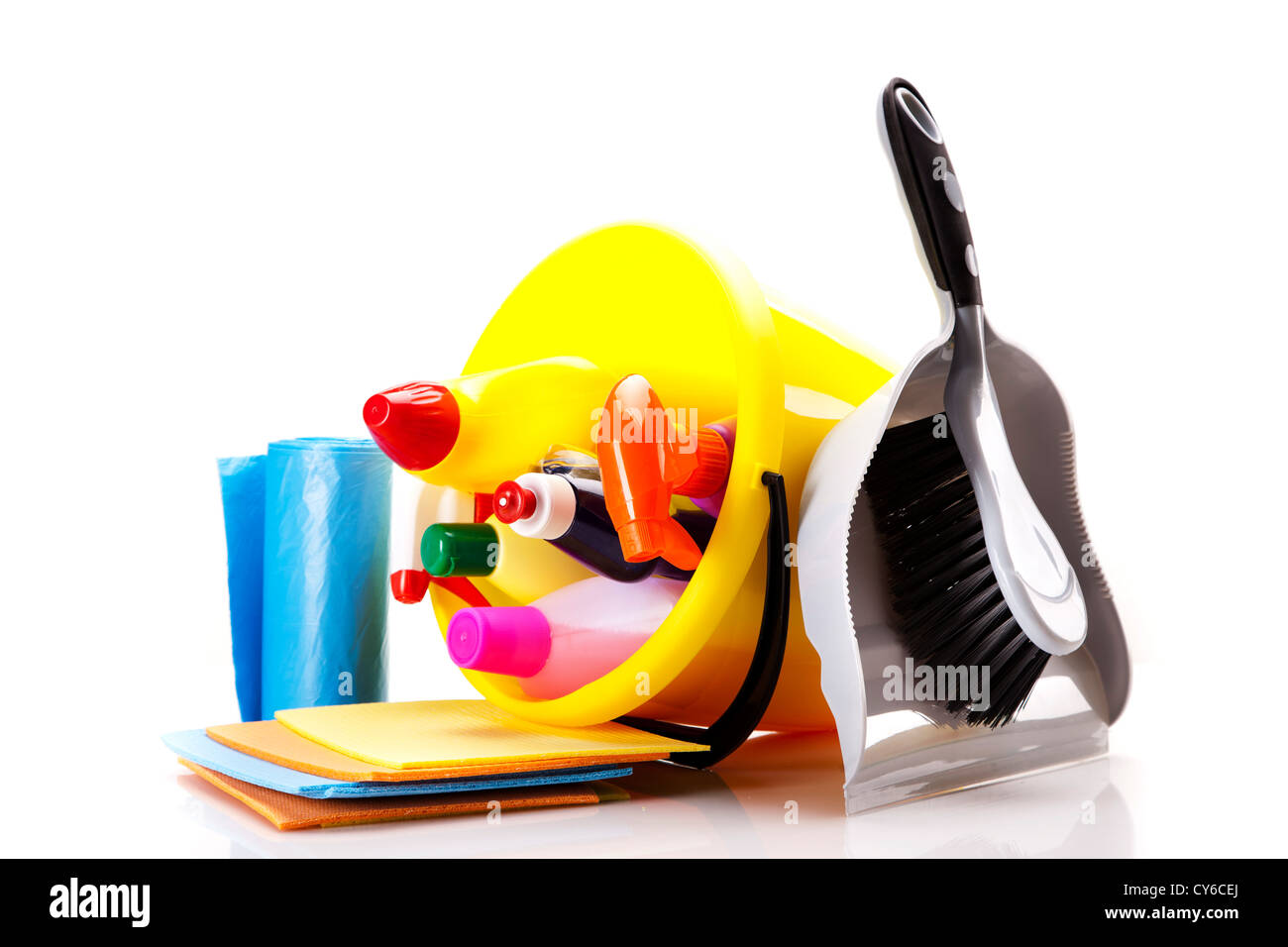 Cleaning items isolated on white background Stock Photo - Alamy