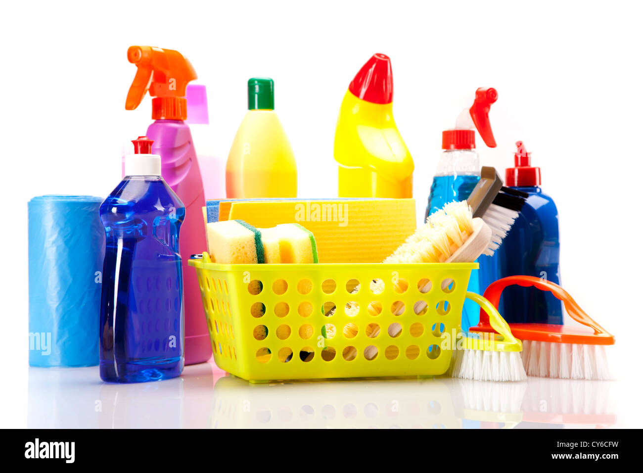 Cleaning items isolated on white background Stock Photo - Alamy