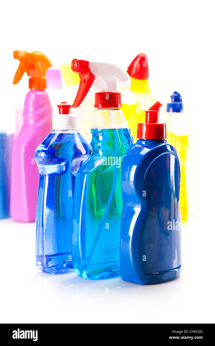 Cleaning items isolated on white background Stock Photo - Alamy