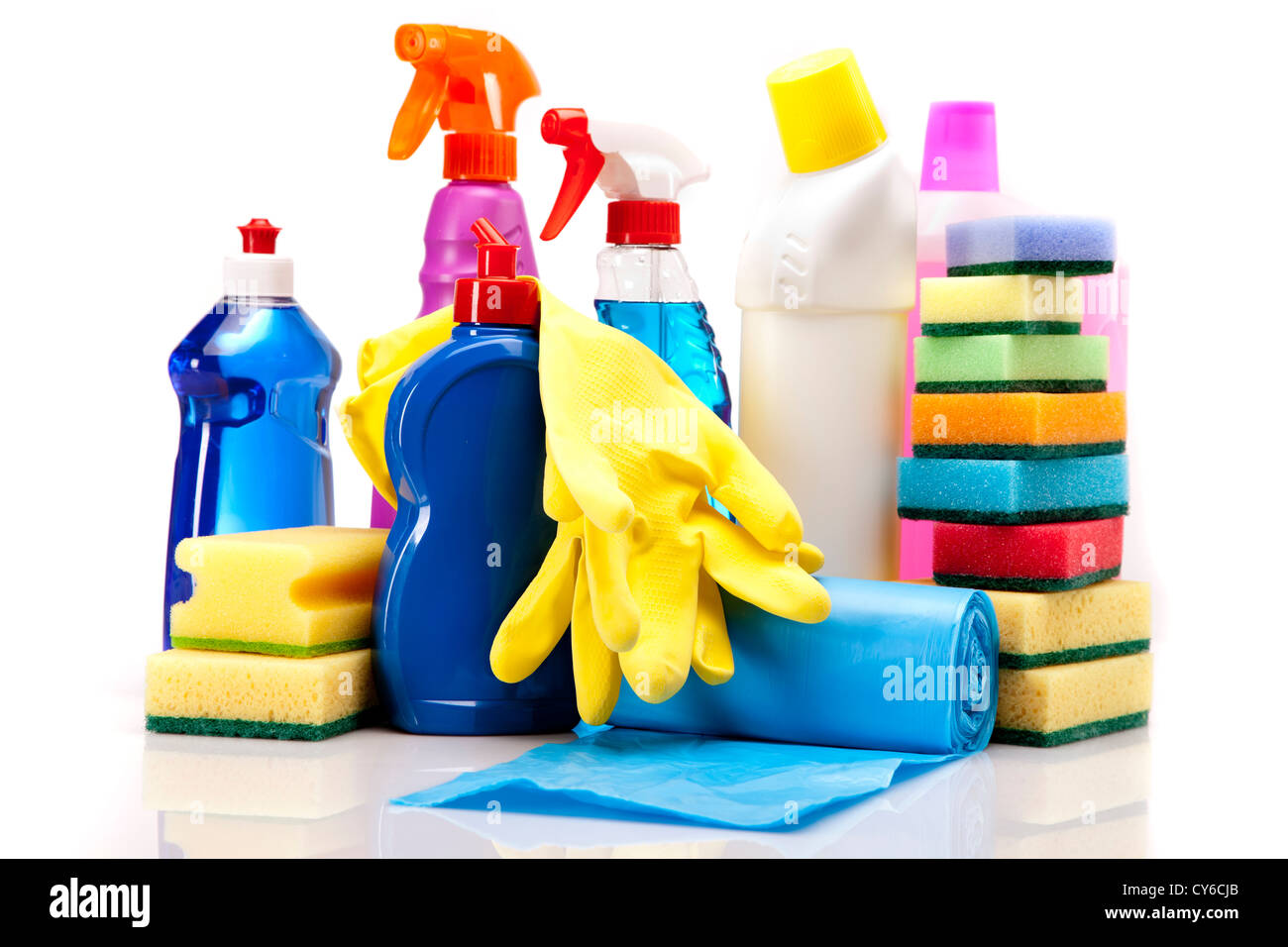 Cleaning items isolated on white background Stock Photo - Alamy
