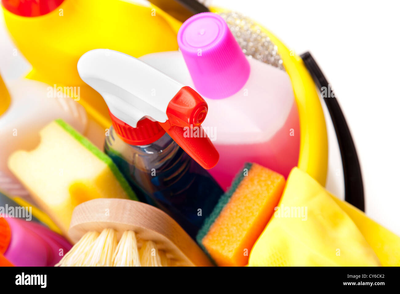 Cleaning items isolated on white background Stock Photo - Alamy