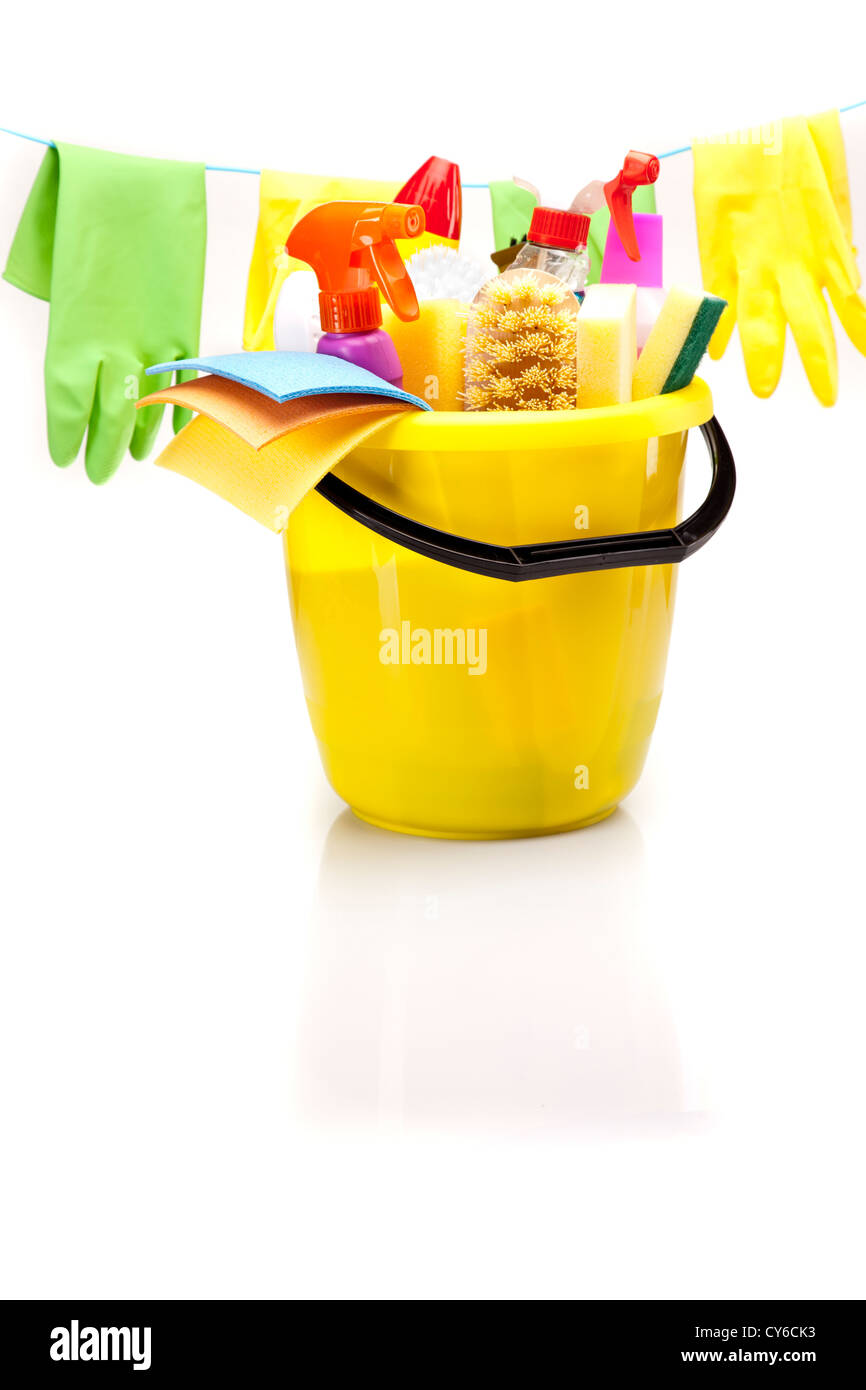 Cleaning items isolated on white background Stock Photo - Alamy