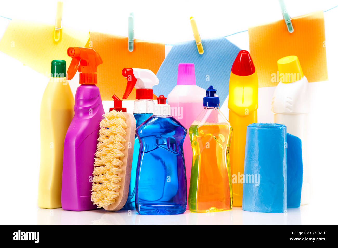 Cleaning items isolated on white background Stock Photo - Alamy