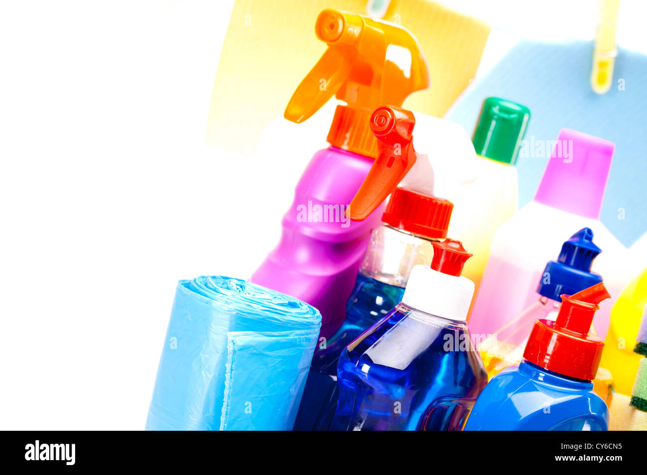 Cleaning items isolated on white background Stock Photo - Alamy