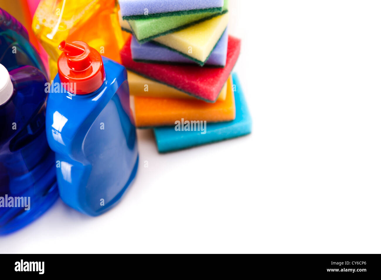 Cleaning items isolated on white background Stock Photo - Alamy
