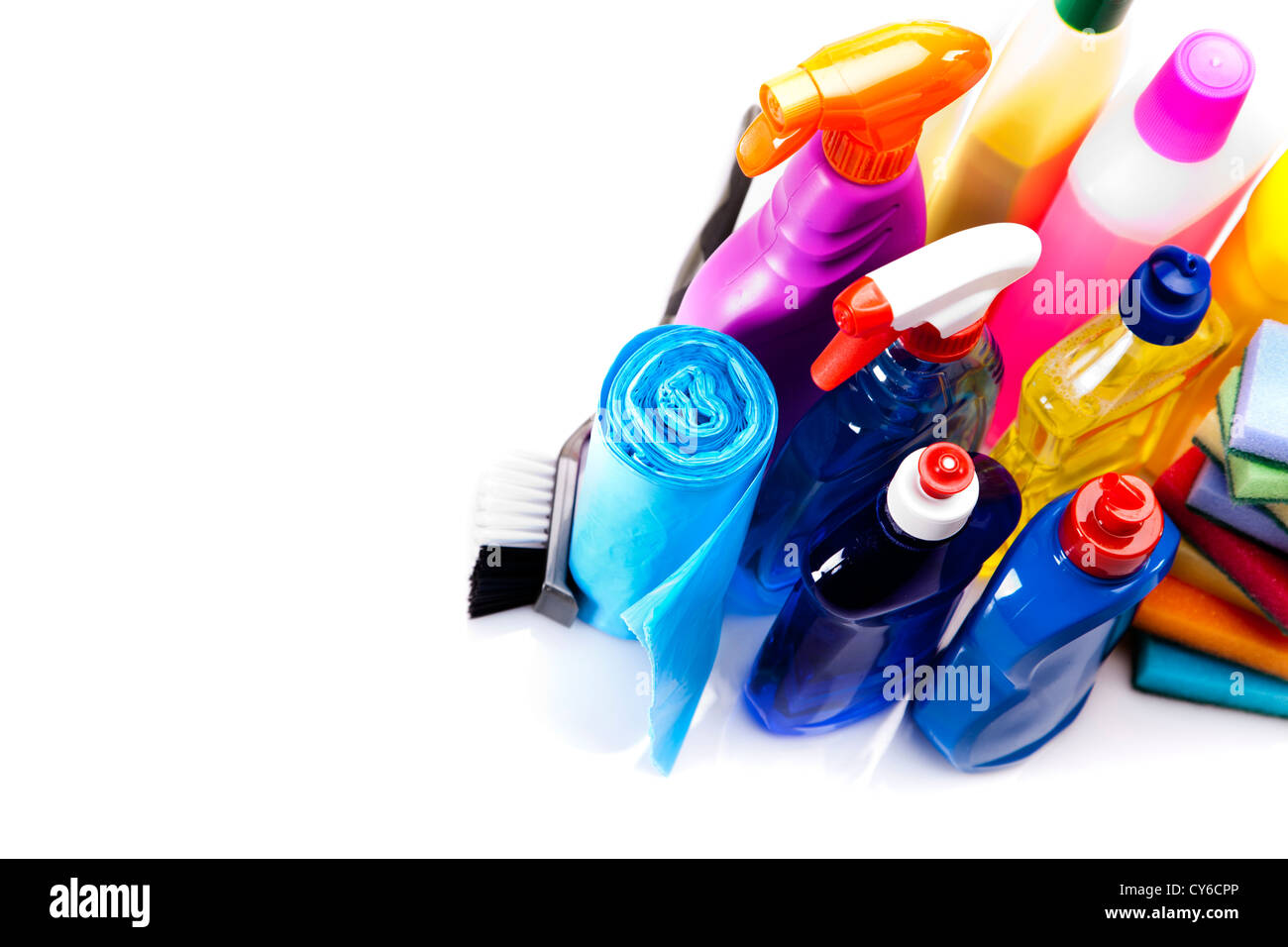 Cleaning items isolated on white background Stock Photo - Alamy