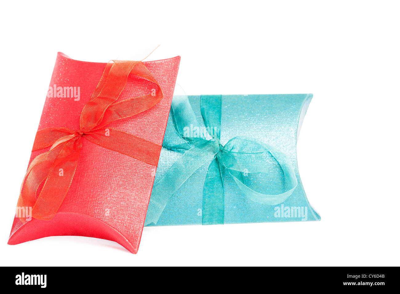 small red and blue present boxes on white background Stock Photo - Alamy