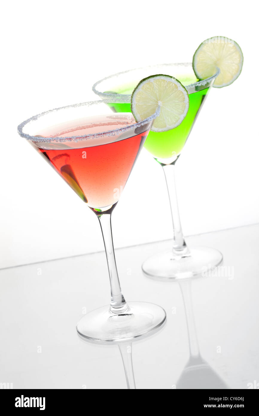 Cocktail collection - Cosmopolitan and mint alcohol cocktails. Isolated ...