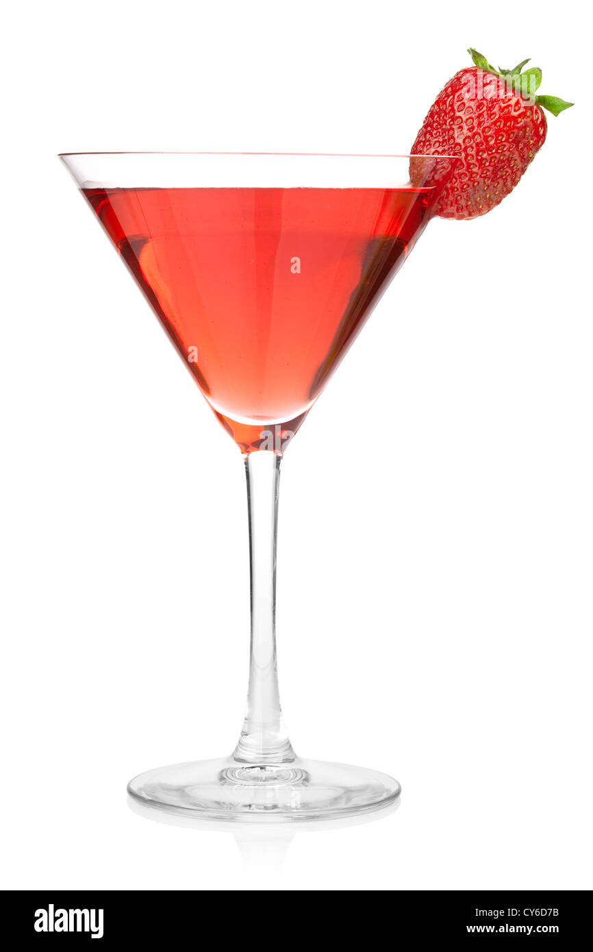 Strawberry alcohol cocktail in martini glass. Isolated on white ...