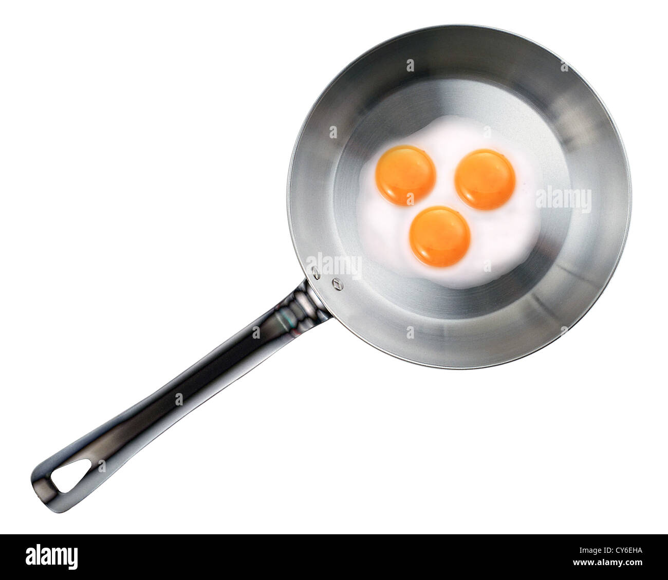 Frying pan with Fried eggs isolated on white background Stock Photo - Alamy